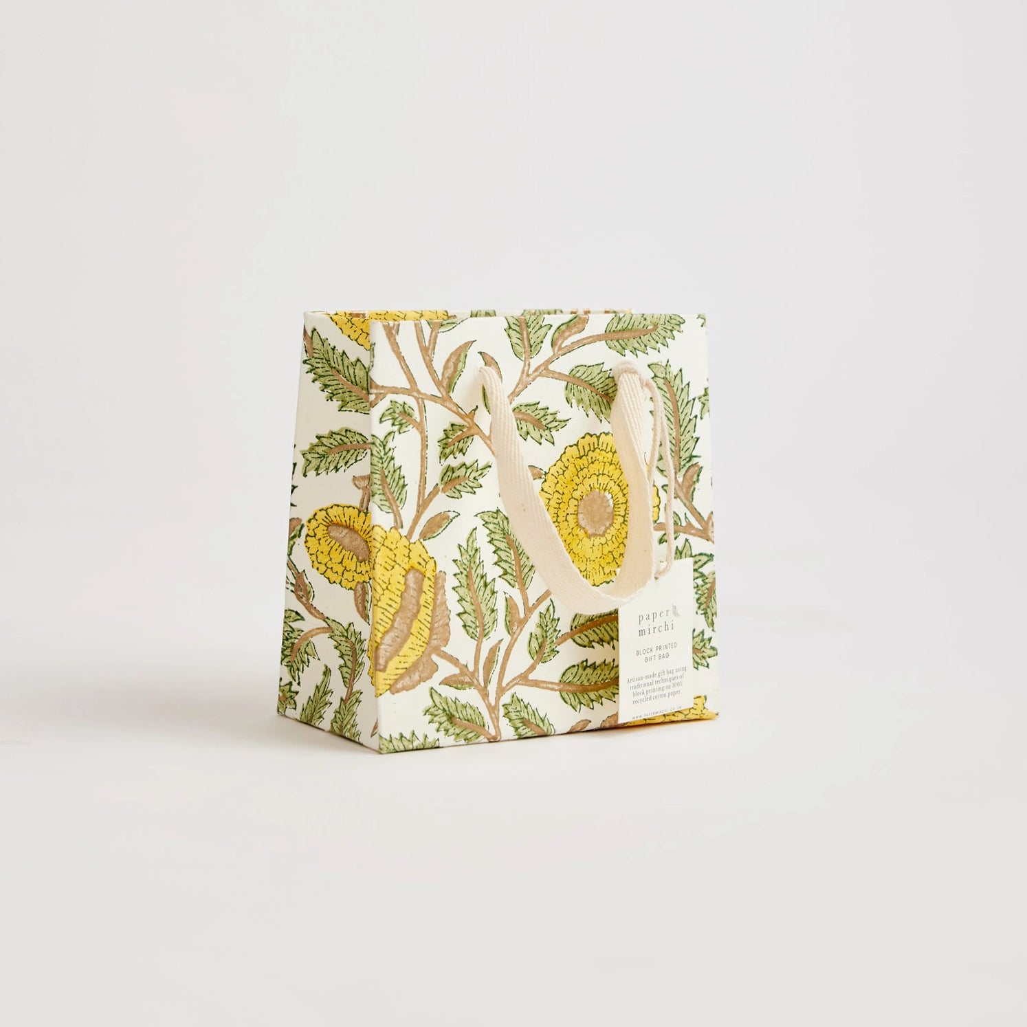 Hand Block Printed Paper Gift Bag Sunshine Small