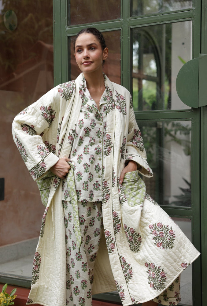 Quilted Luxury Cotton Dressing Gown / Robe - Wilson Rose